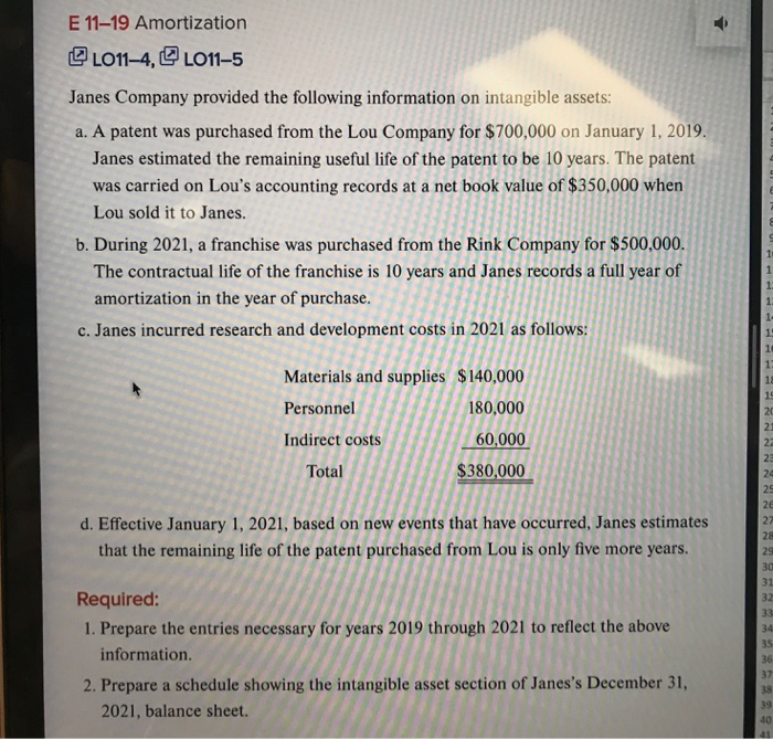 Solved E 11-19 Amortization L011–4, L011–5 Janes Company | Chegg.com