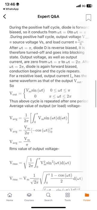 Solved Following circuit is representing half-wave rectifier | Chegg.com