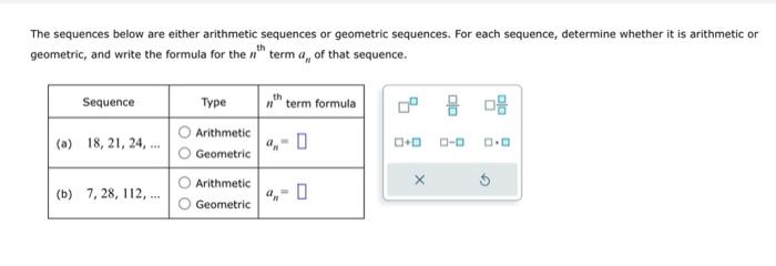 Solved The sequences below are either arithmetic sequences | Chegg.com