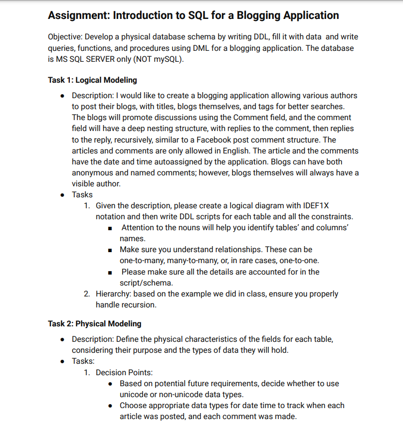 HELLO PLEASE HELP ME HOW TO DO THIS SQL ASSIGNMENT. | Chegg.com
