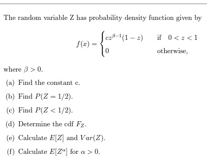 Solved The random variable Z has probability density | Chegg.com