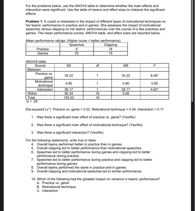 Solved For the problems below, use the ANOVA table to | Chegg.com