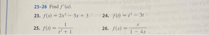 Solved 23-26 Find f′(a). 23. f(x)=2x2−5x+3 24. f(t)=t3−3t | Chegg.com
