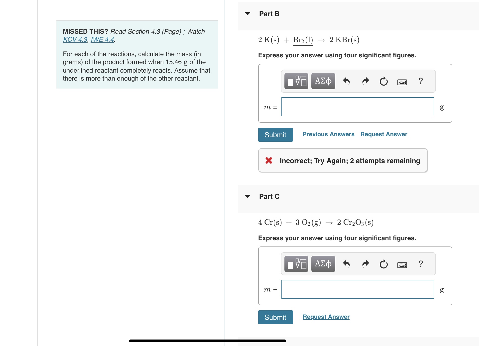Solved Please help with this ChemPart BMISSED THIS? Read | Chegg.com