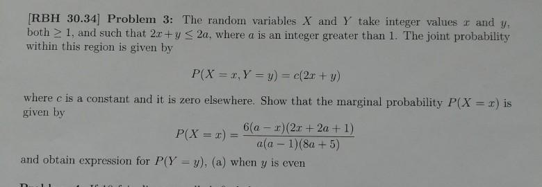 Solved [RBH 30.34] Problem 3: The random variables X and Y | Chegg.com