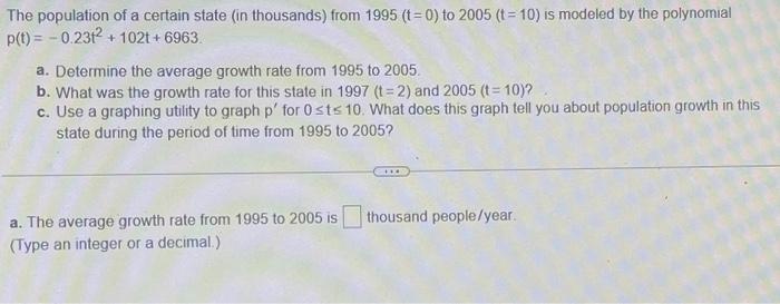 Solved The population of a certain state (in thousands) from | Chegg.com