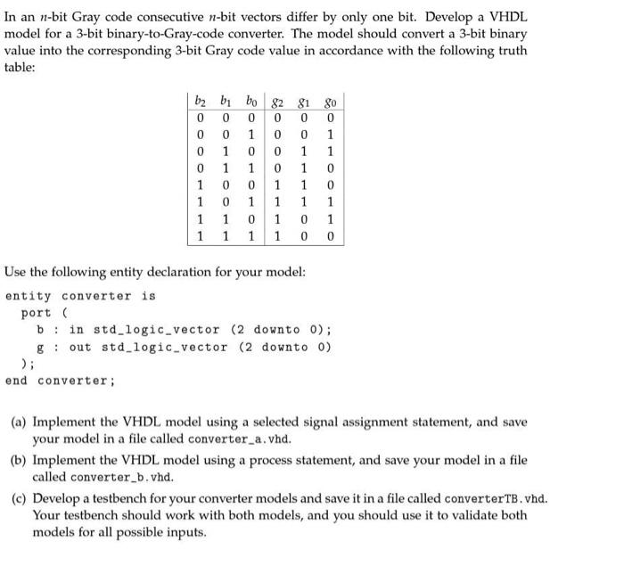 Solved In an n-bit Gray code consecutive n-bit vectors | Chegg.com