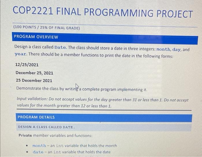 Solved COP2221 FINAL PROGRAMMING PROJECT (100 POINTS / 2596 | Chegg.com