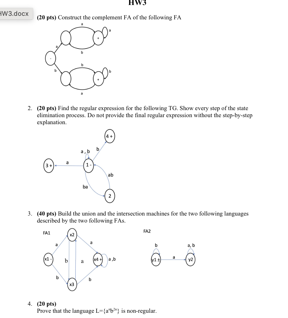 Solved (20 ﻿pts) ﻿Construct the complement FA of the | Chegg.com