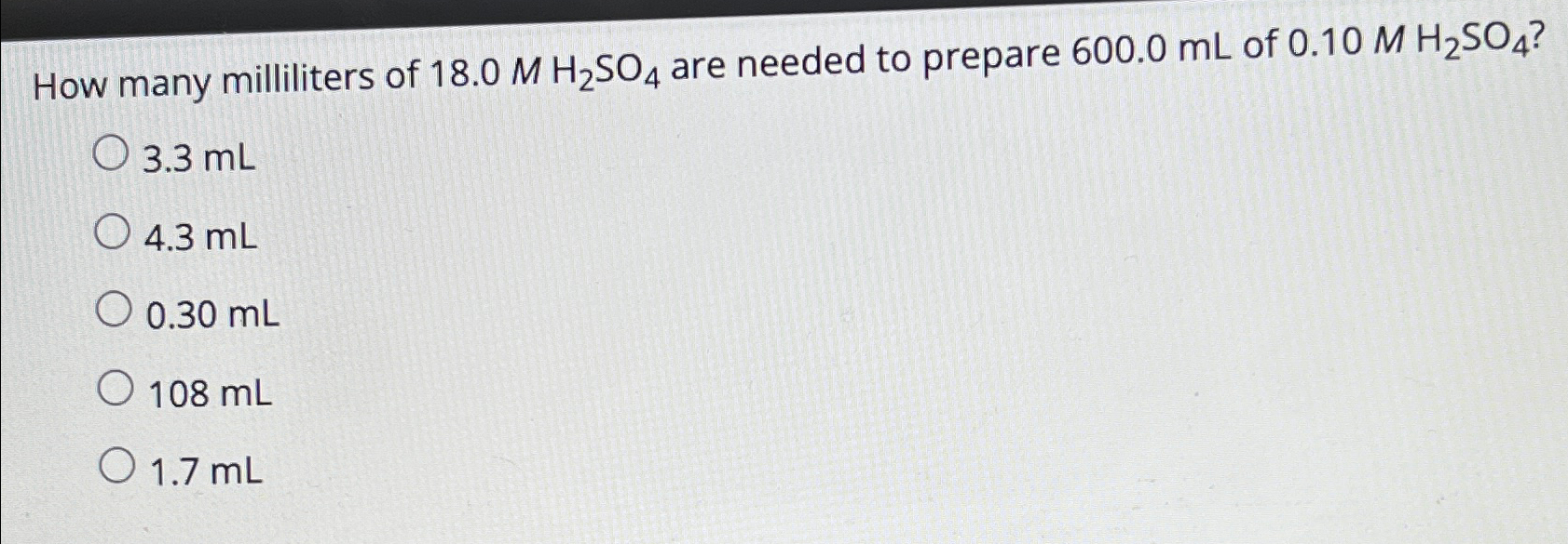 Solved How many milliliters of 18.0MH2SO4 ﻿are needed to | Chegg.com