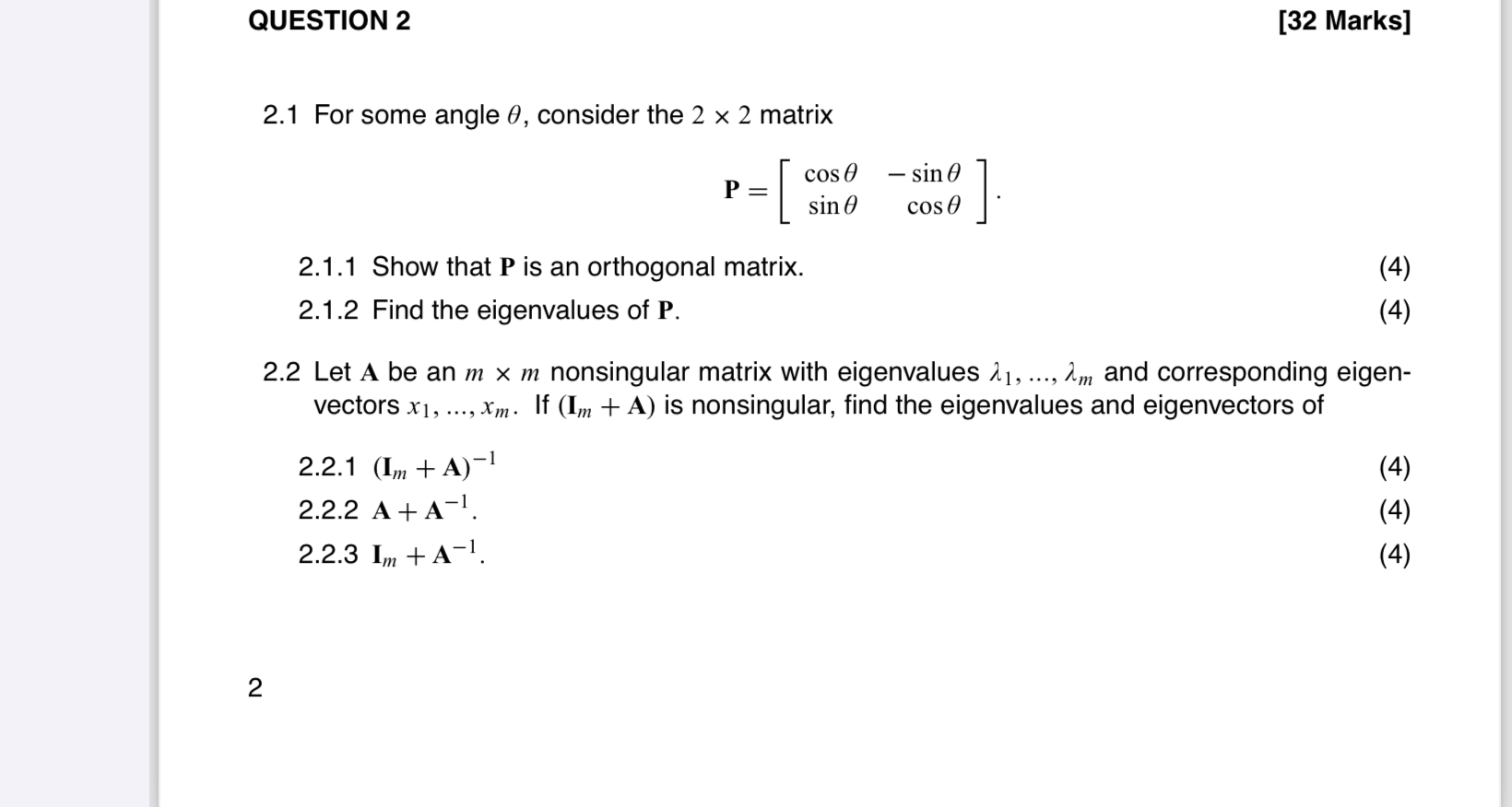 Solved QUESTION 2[32 ﻿Marks]2.1 ﻿For some angle θ, ﻿consider | Chegg.com