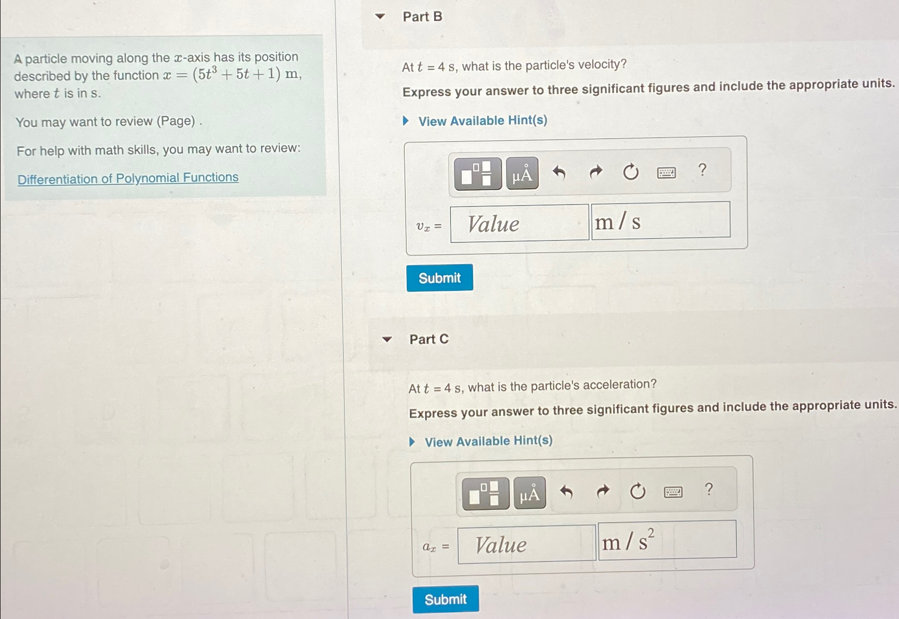 Solved Part BA particle moving along the x-axis has its | Chegg.com