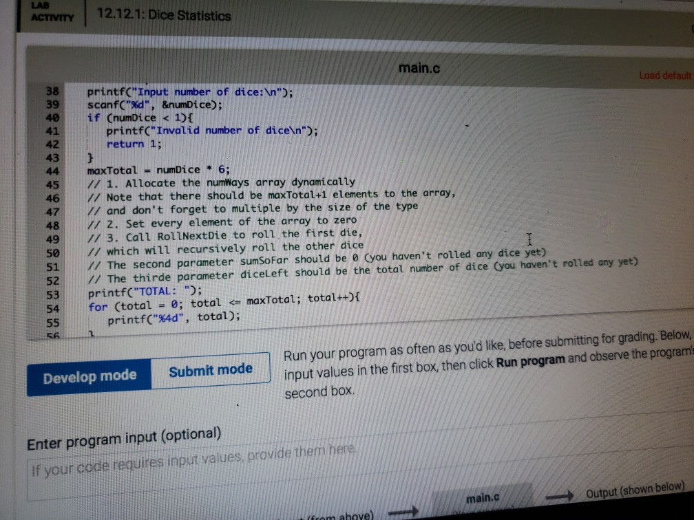 Solved 12.12 Dice Statistics This lab calculates the number | Chegg.com