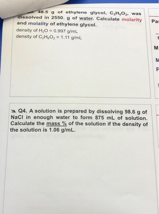 Solved 10. 48.5 g of ethylene glycol, C2H6O2, was dissolved | Chegg.com