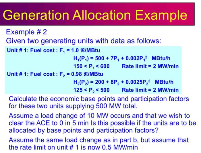 Solved Generation Allocation Example Example #2 Given two | Chegg.com