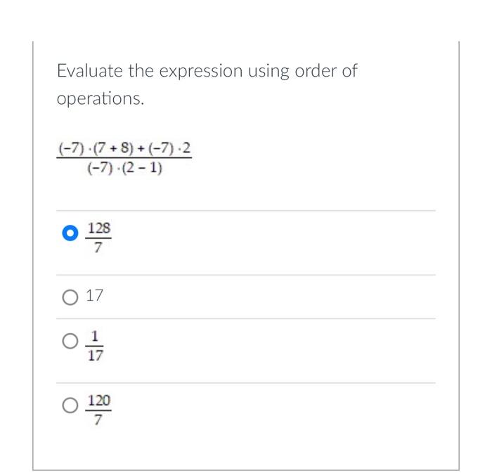 Solved Evaluate The Expression Using Order Of Operations