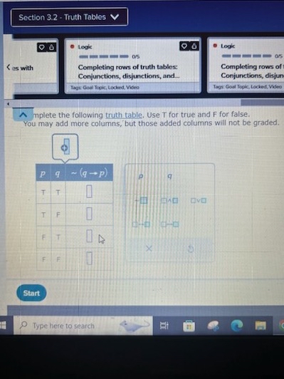 Solved Section 3.2 - ﻿Truth Tables0LopkㅇLogic==+-=- | Chegg.com