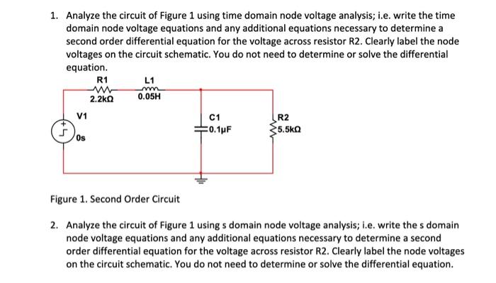 [Solved]: 1. Analyze the circuit of Figure 1 using time dom