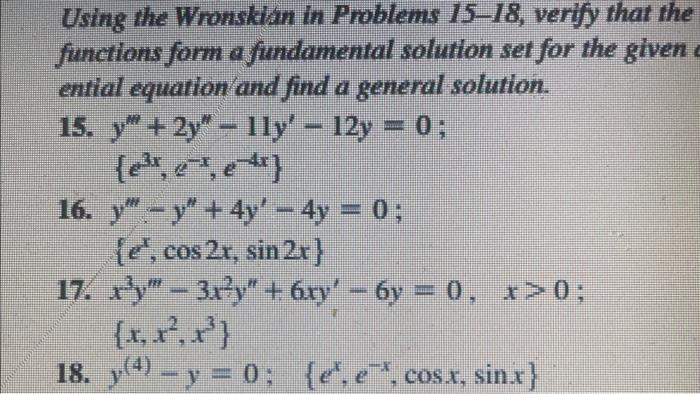 Solved Using the Wronskian in Problems 15-18, verify that | Chegg.com
