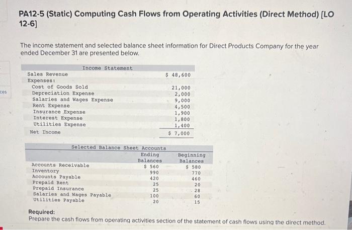 Solved PA12-5 (Static) Computing Cash Flows from Operating | Chegg.com