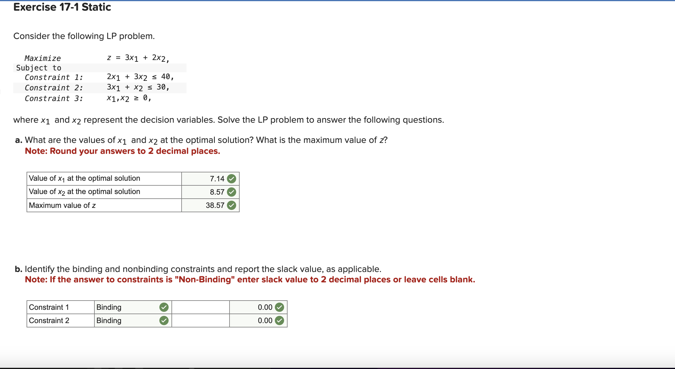 Exercise 17-1 ﻿Static Consider the following LP | Chegg.com