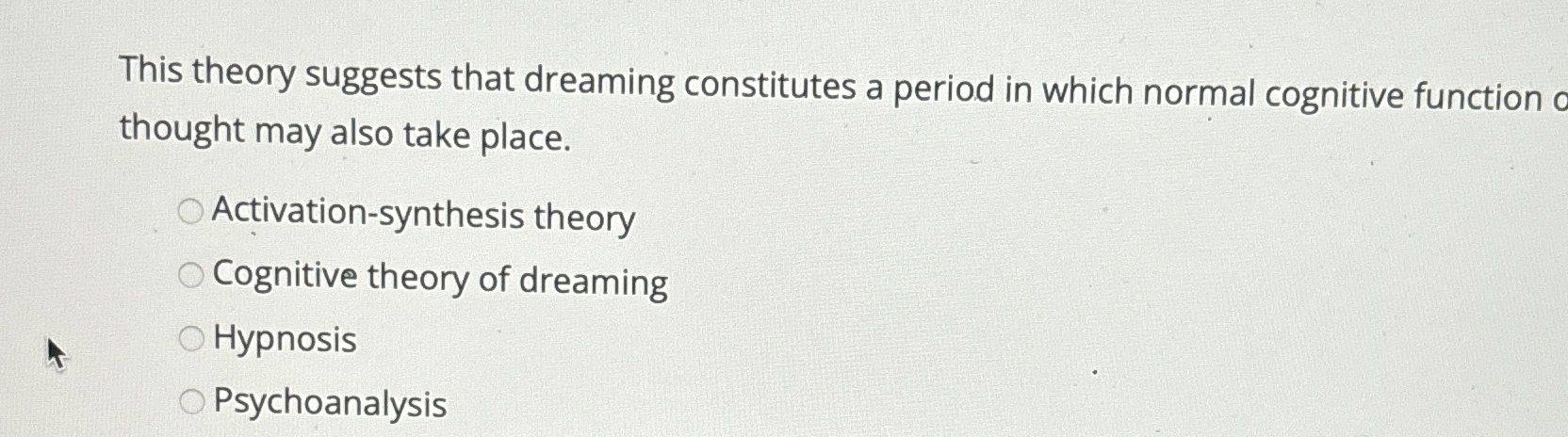 Solved This theory suggests that dreaming constitutes a | Chegg.com