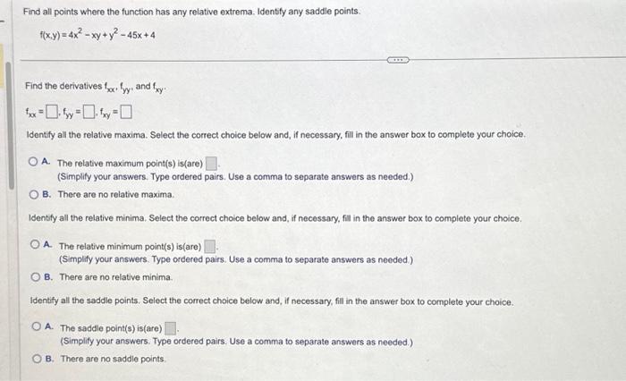 Solved Find all points where the function has any relative | Chegg.com