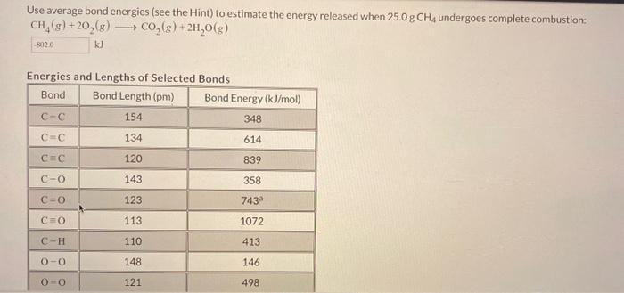Solved Use average bond energies (see the Hint) to estimate | Chegg.com