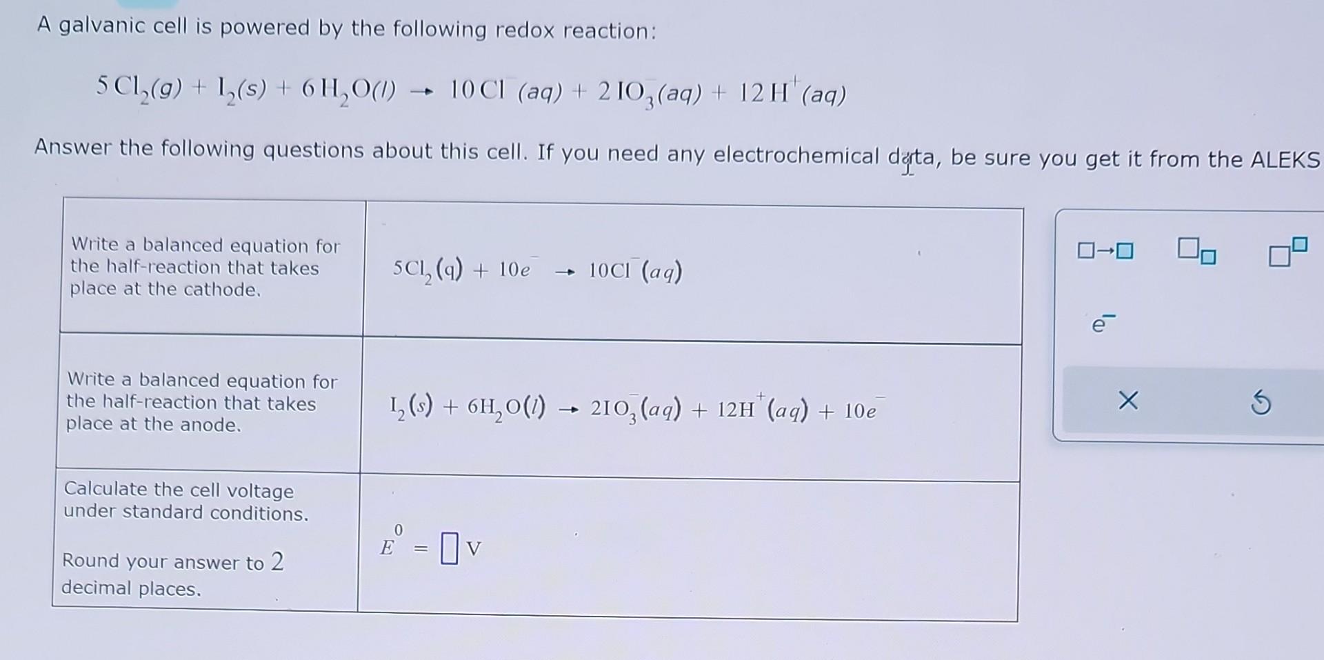 Solved A galvanic cell is powered by the following redox | Chegg.com