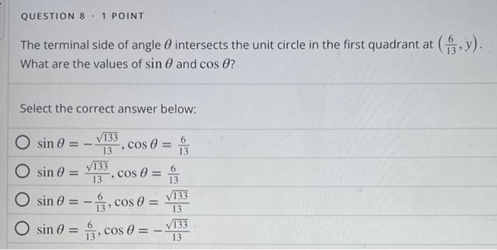 Solved The terminal side of angle θ intersects the unit | Chegg.com