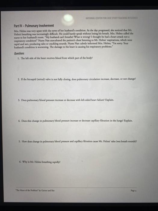 Solved Part IV – Pulmonary Involvement Mrs. Helms was very | Chegg.com