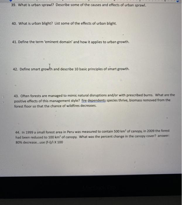 Solved 39. What is urban sprawl? Describe some of the causes | Chegg.com