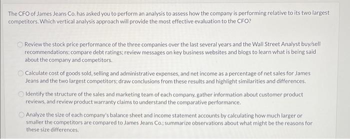 Solved The CFO of James Jeans Co. has asked you to perform | Chegg.com