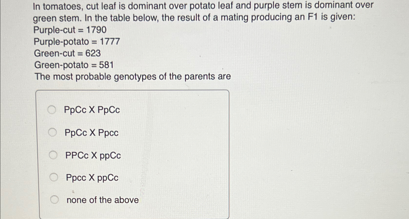 Solved In tomatoes, cut leaf is dominant over potato leaf | Chegg.com