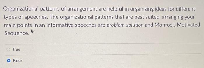 Organizational patterns of arrangement are helpful in | Chegg.com