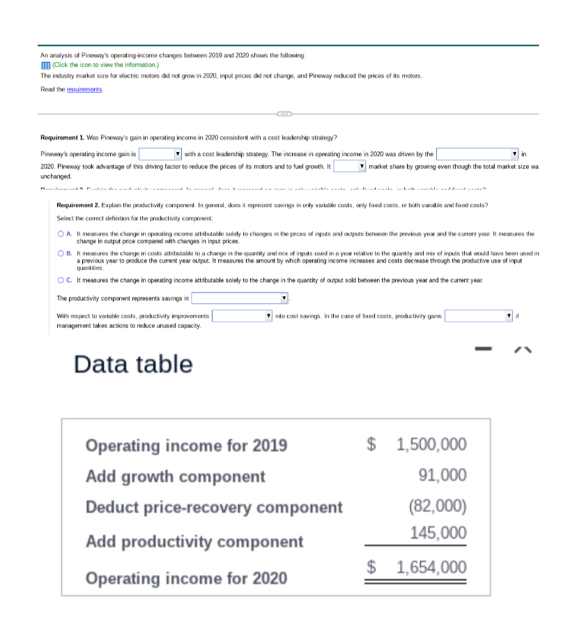 Solved An analysis of Pineway's operating-income changes | Chegg.com