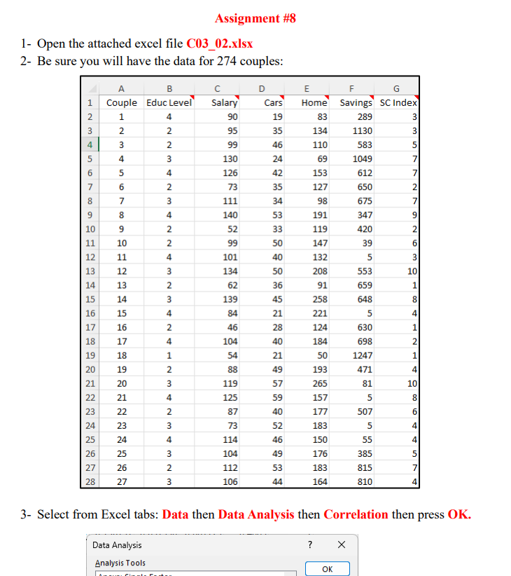 Assignment #81- ﻿Open the attached excel file | Chegg.com