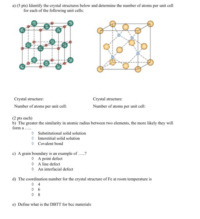 Solved a) (5 pts) Identify the crystal structures below and | Chegg.com
