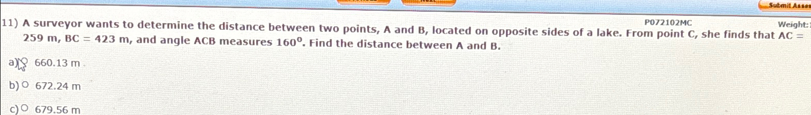 Solved Sutmit As setA surveyor wants to determine the | Chegg.com