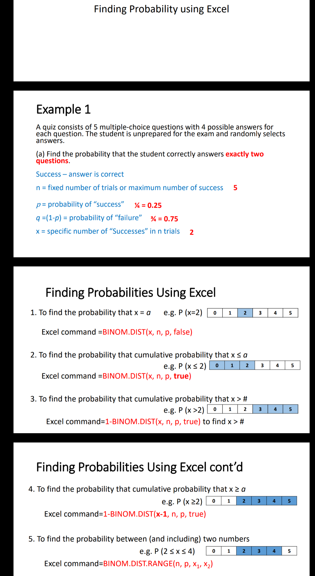 Solved Finding Probability using Excel Example 1 A quiz | Chegg.com