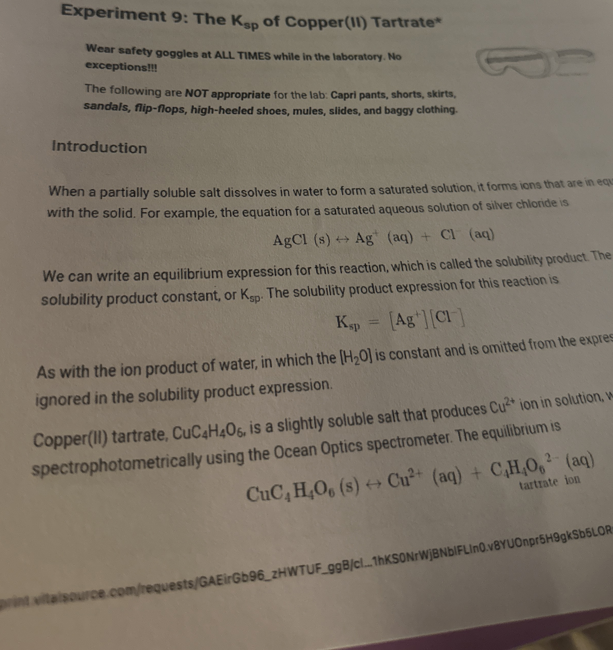 Solved Experiment 9: The Ksp ﻿of Copper(II) ﻿Tartrate*Wear | Chegg.com
