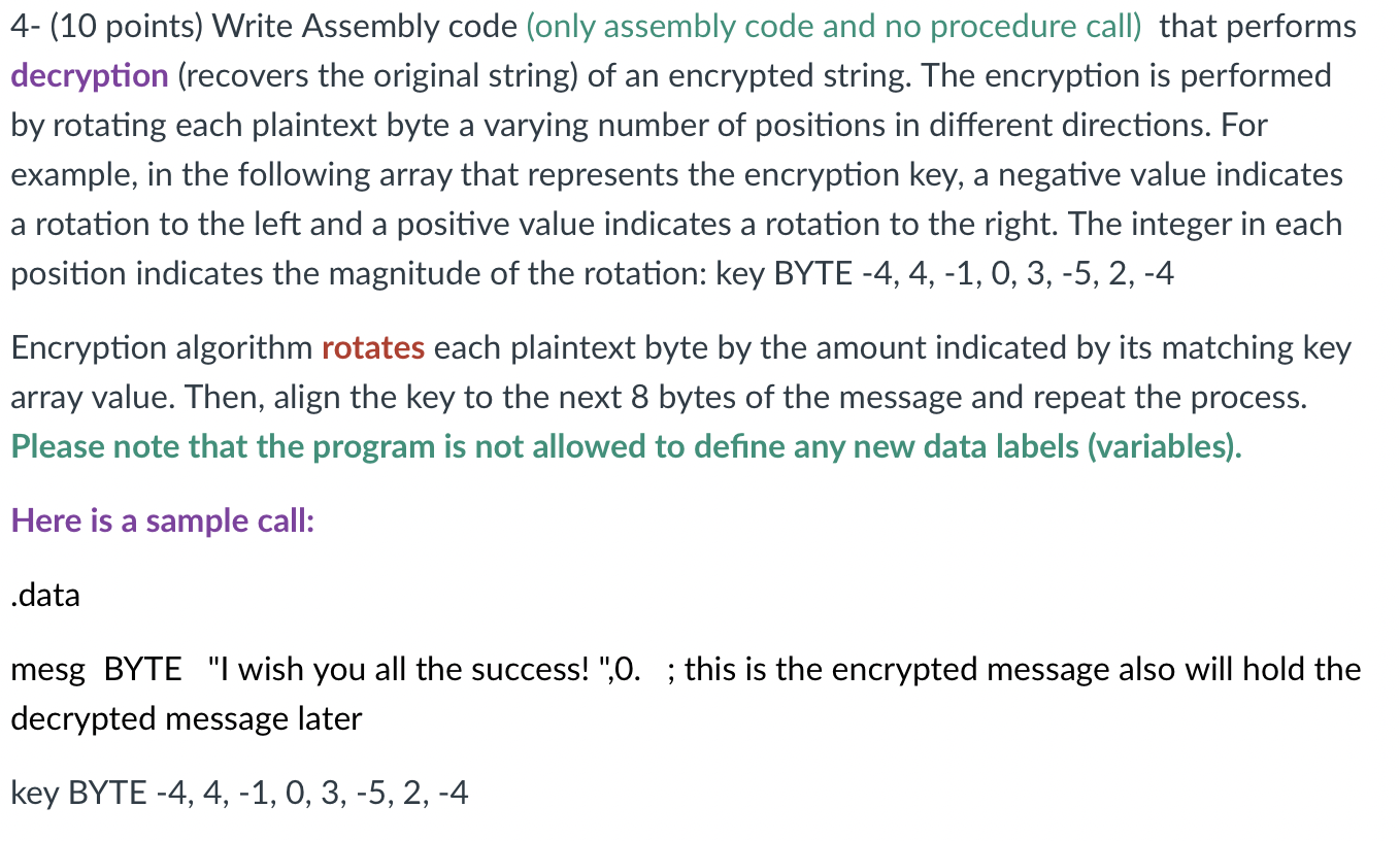 Solved 4- (10 ﻿points) ﻿Write Assembly code (only assembly | Chegg.com