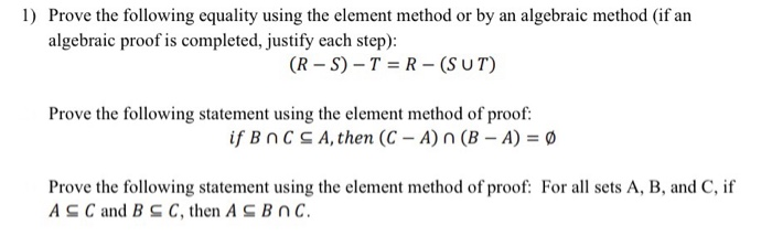 Solved 1) Prove the following equality using the element | Chegg.com