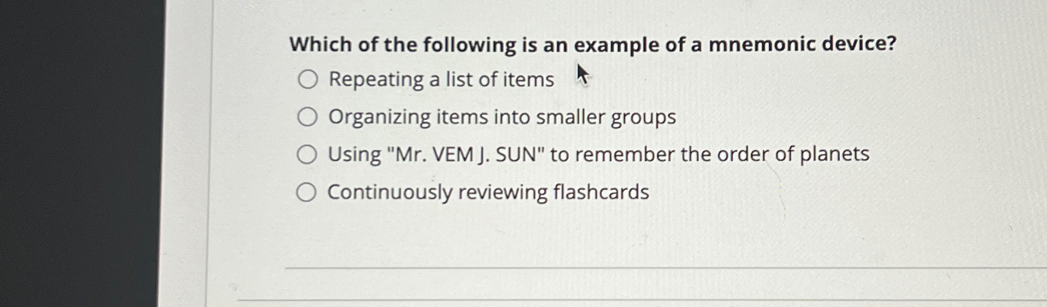 Solved Which of the following is an example of a mnemonic | Chegg.com