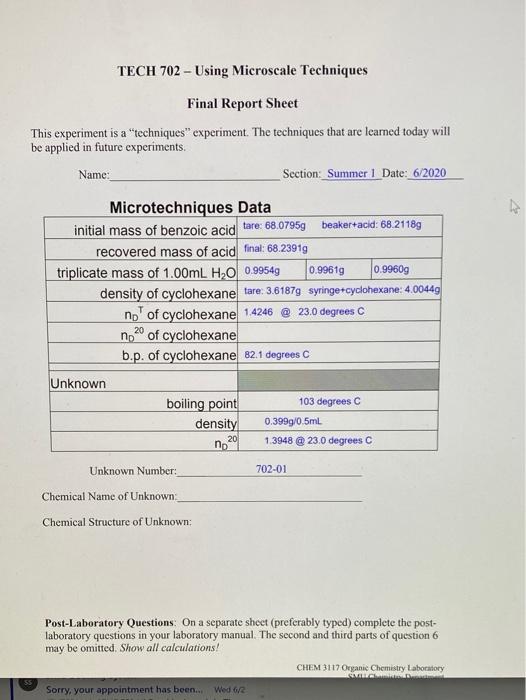 Solved TECH 702 - Using Microscale Techniques Final Report | Chegg.com