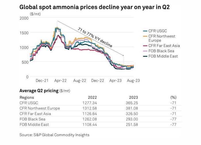 Solved Global spot ammonia prices decline year on year in Q2 | Chegg.com