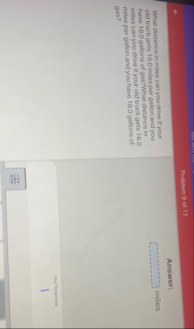 Solved Problem 9 ﻿of 17What distance in miles can you drive | Chegg.com