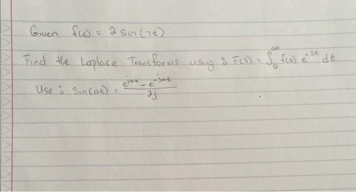 Given f(t)=2sin(7t) Find the Laplace Transforms | Chegg.com