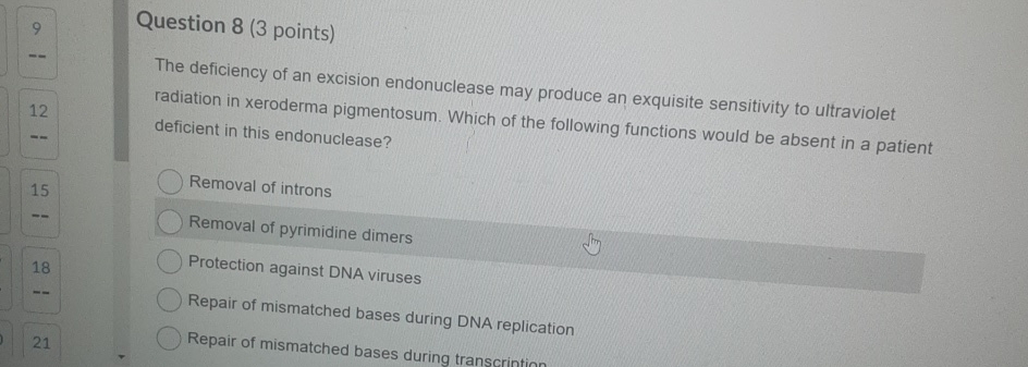 Solved Question 8 (3 ﻿points)The deficiency of an excision | Chegg.com
