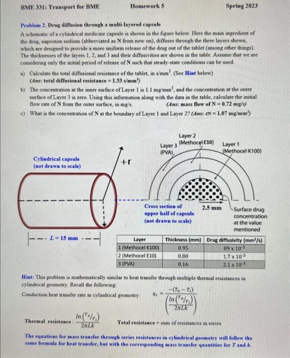 Solved Problem 2. Drug diffusion through a multi-layered | Chegg.com